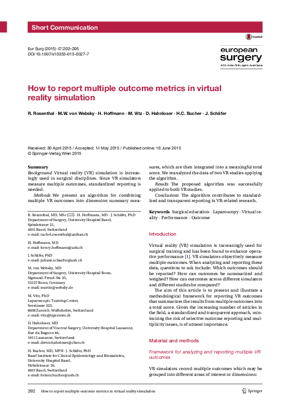 (PDF) How to report multiple outcome metrics in virtual reality simulation