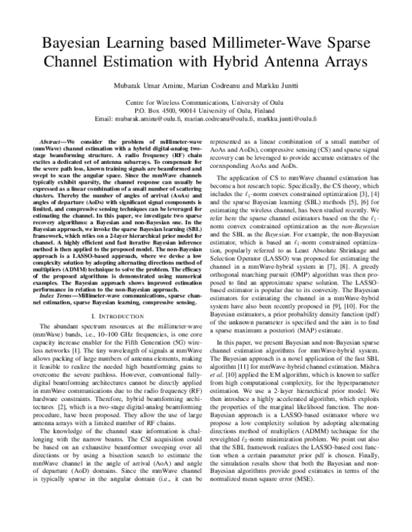 (PDF) Bayesian Learning Based Millimeter-Wave Sparse Channel Estimation with Hybrid Antenna Array
