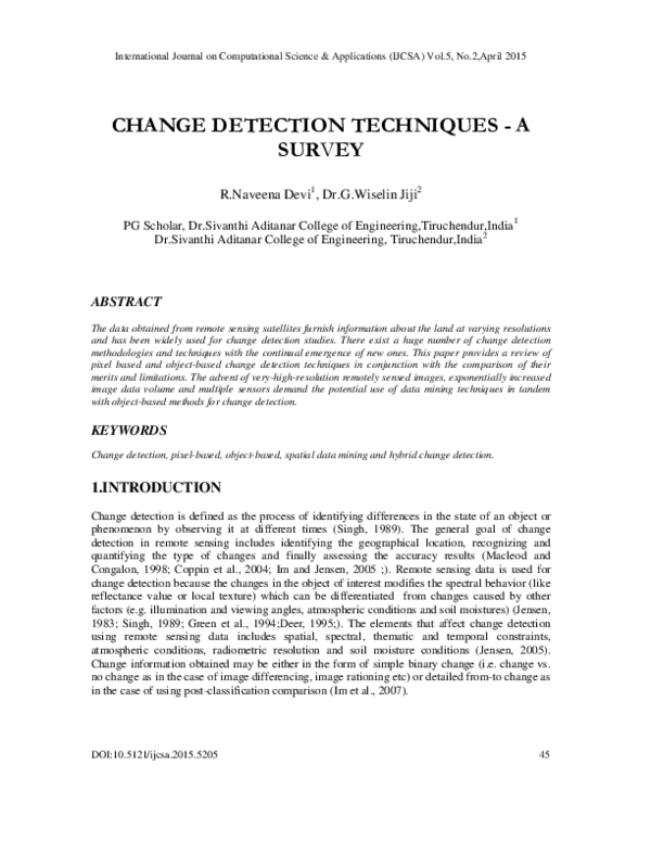 (PDF) Change Detection Techniques - A Survey