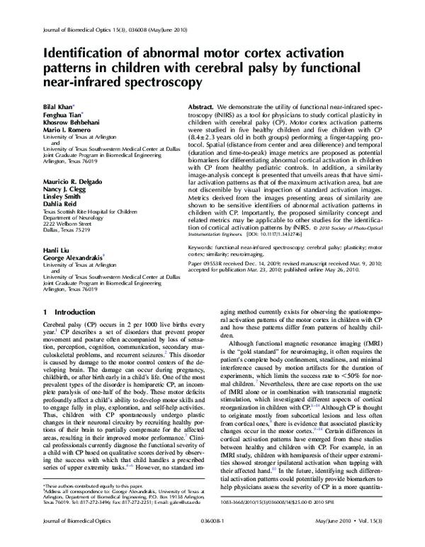(PDF) Abnormal Motor Cortex Activation Patterns in Cerebral Palsy