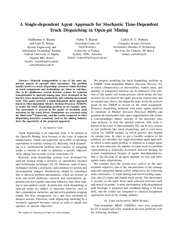 Pdf A Single Dependent Agent Approach For Stochastic Time Dependent