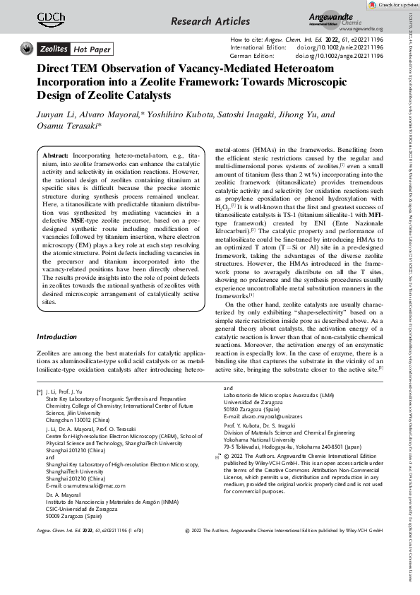 (PDF) Direct TEM Observation of Vacancy‐Mediated Heteroatom ...