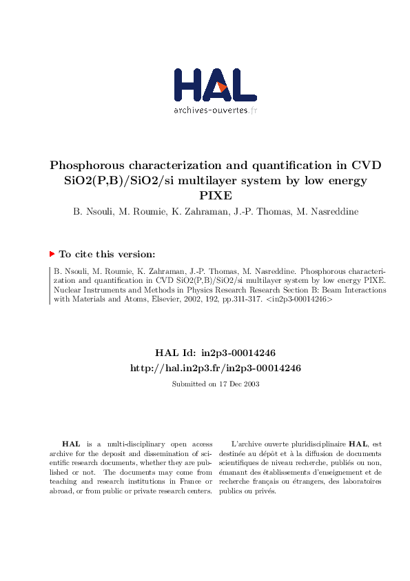 (PDF) On the phosphorus characterization in thin SiO2 (P,B) CVD layer ...