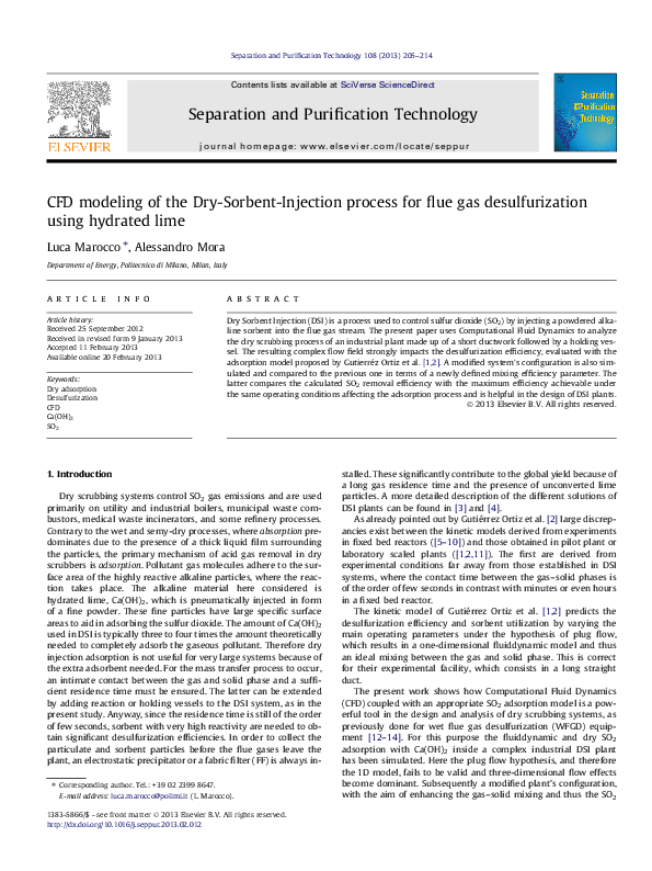 (PDF) CFD modeling of the Dry-Sorbent-Injection process for flue gas ...