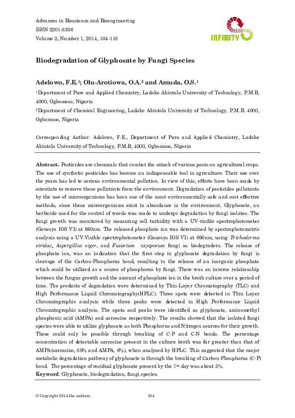 (PDF) Biodegradation of Glyphosate by Fungi Species
