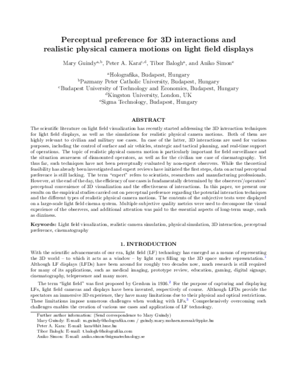 (PDF) Perceptual preference for 3D interactions and realistic physical ...
