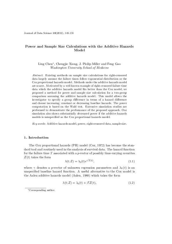 (PDF) Power and Sample Size Calculations with the Additive Hazards Model
