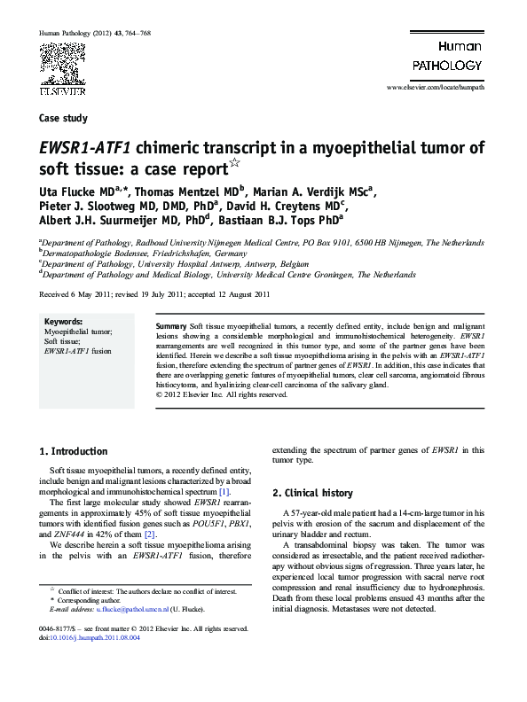 (PDF) EWSR1-ATF1 chimeric transcript in a myoepithelial tumor of soft ...