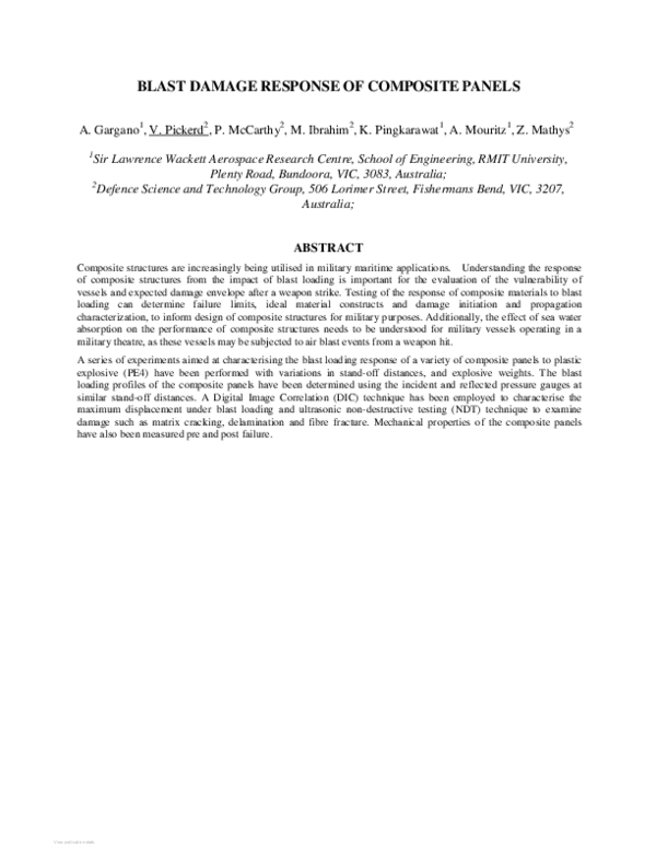 (PDF) Blast damage response of composite panel