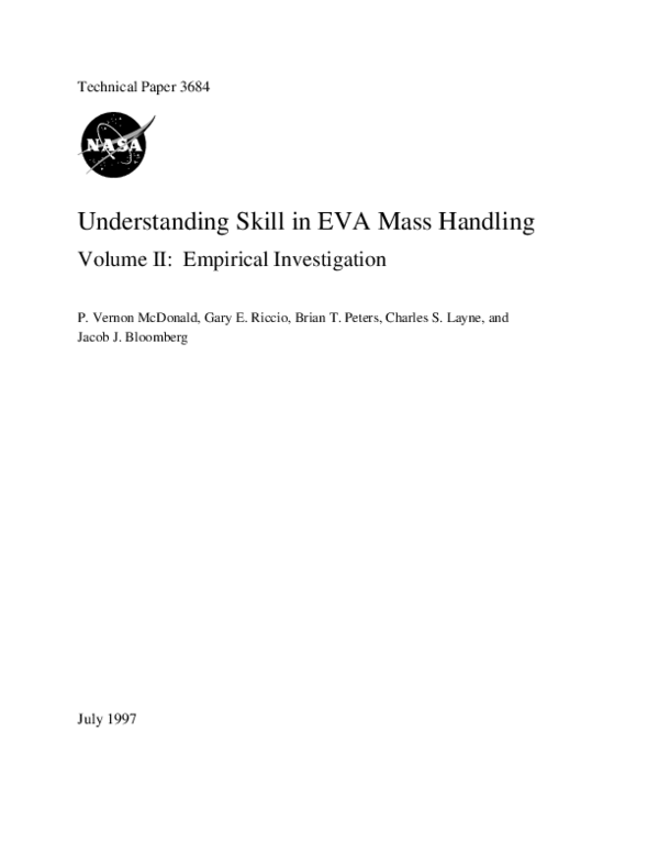 (PDF) Understanding Skill in EVA Mass Handling. Volume 1: Theoretical ...
