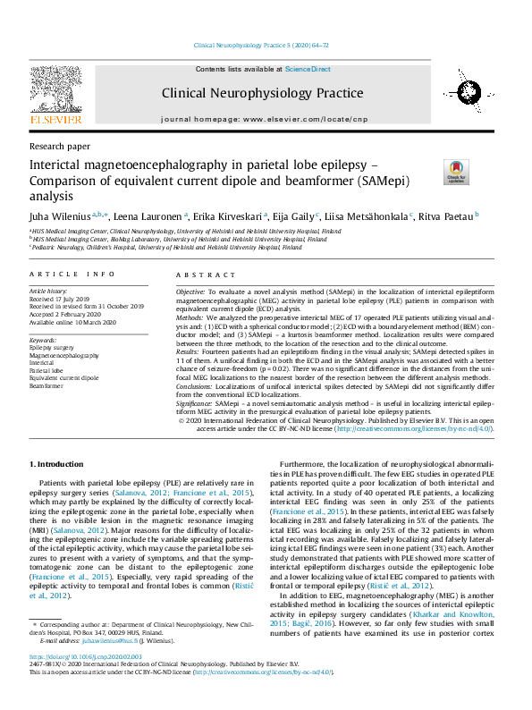 (PDF) Interictal magnetoencephalography in parietal lobe epilepsy ...