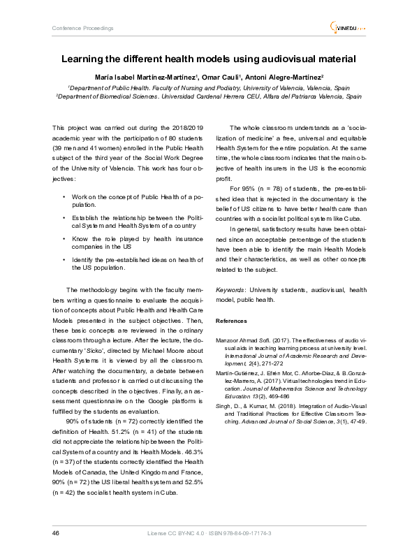 (PDF) Learning the different health models using audiovisual material