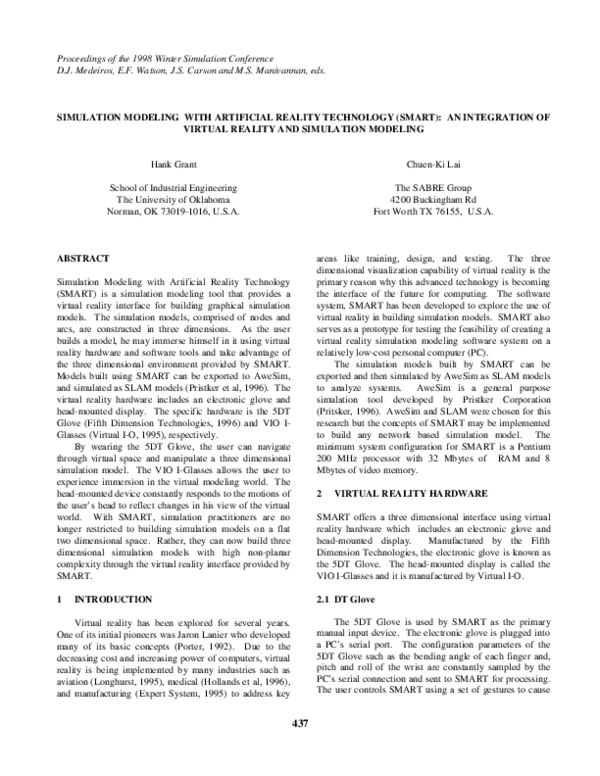 (PDF) Simulation modeling with artificial reality technology (SMART): an integration of virtual ...