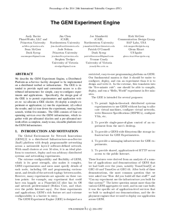 (PDF) The GENI experiment engine