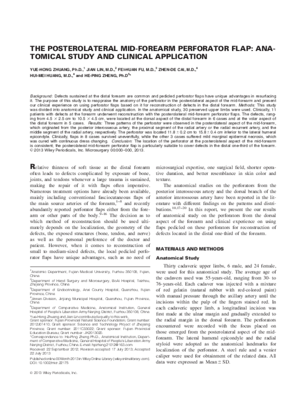 (PDF) The posterolateral mid-forearm perforator flap: Anatomical study ...