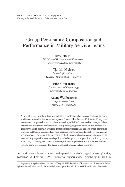 (PDF) Group Personality Composition and Performance in Military Service ...