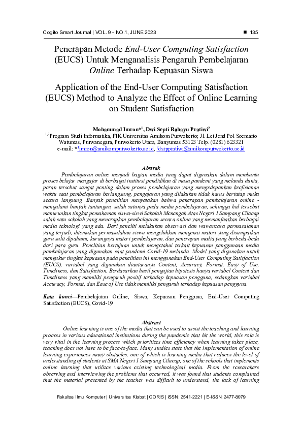 (PDF) Penerapan Metode End-User Computing Satisfaction (EUCS) Untuk Menganalisis Pengaruh ...