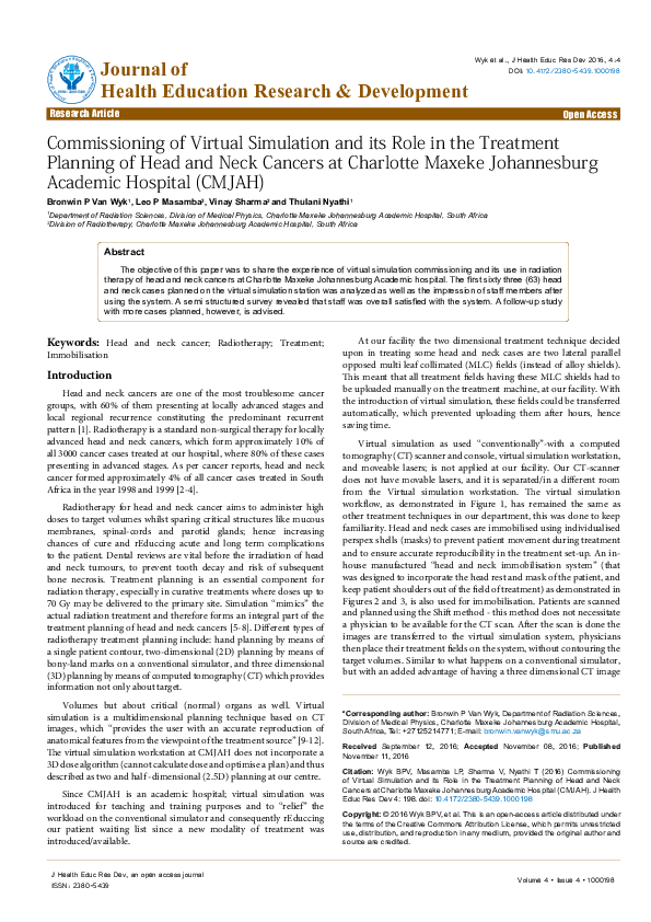 (PDF) Commissioning of Virtual Simulation and its Role in the Treatment ...