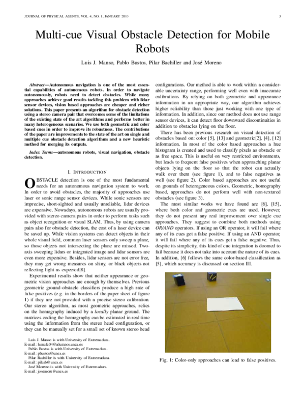(PDF) Multi-cue visual obstacle detection for mobile robots