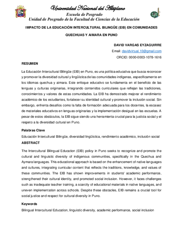 (PDF) IMPACTO DE LA EDUCACION INTERCULTURAL BILINGUE