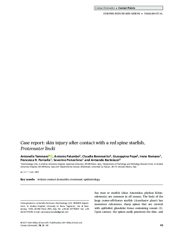(PDF) Case report: skin injury after contact with a red spine starfish ...