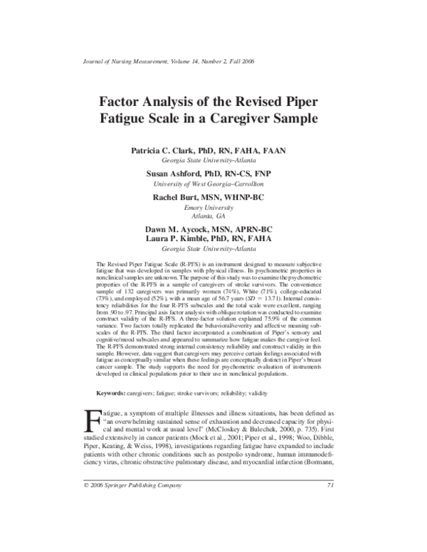 (PDF) Factor Analysis of the Revised Piper Fatigue Scale in a Caregiver ...