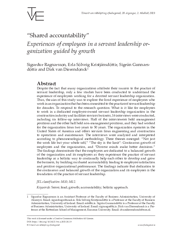 (PDF) “Shared accountability”: Experiences of employees in a servant ...
