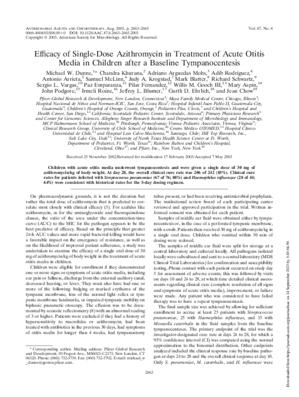 (PDF) Efficacy of Single-Dose Azithromycin in Treatment of Acute Otitis ...