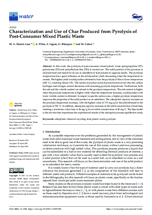 (PDF) Characterization and Use of Char Produced from Pyrolysis of Post ...