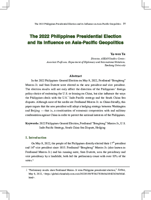 (PDF) The 2022 Philippines Presidential Election and its Influence on ...