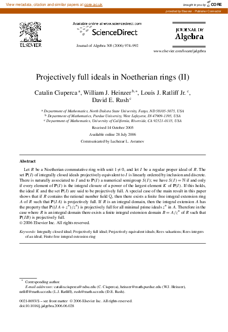 (PDF) Projectively full ideals in Noetherian rings (II)