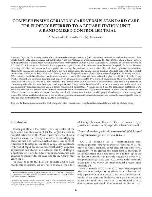 (PDF) Comprehensive Geriatric Care Versus Standard Care for Elderly ...