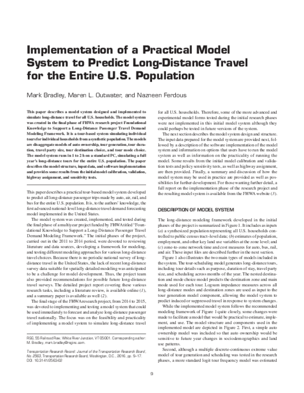 (PDF) Implementation of a Practical Model System to Predict Long-Distance Travel for the Entire ...