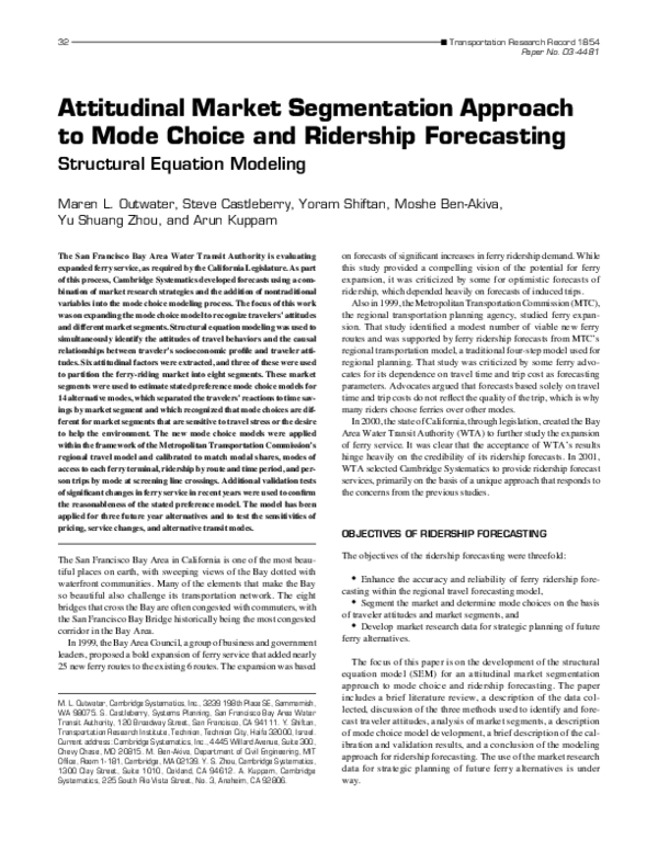 (PDF) Attitudinal Market Segmentation Approach to Mode Choice and ...