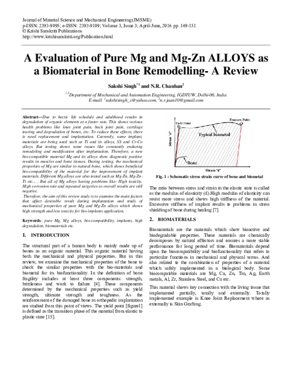 (PDF) A Evaluation of Pure Mg and Mg-Zn ALLOYS as a Biomaterial in Bone Remodelling-A Review