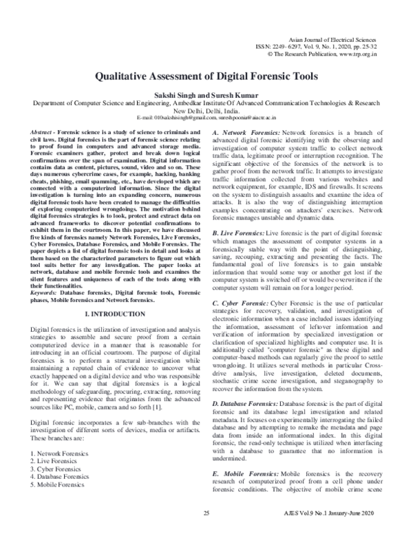 (PDF) Qualitative Assessment of Digital Forensic Tools