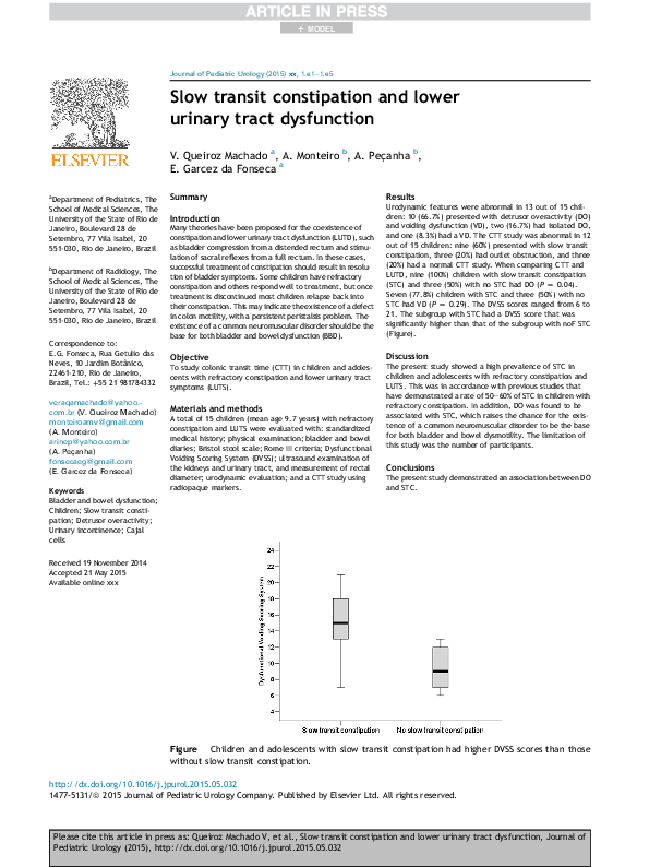 (PDF) Slow transit constipation and lower urinary tract dysfunction