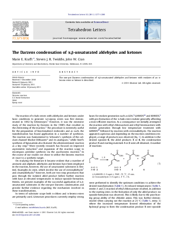 (PDF) The Darzens condensation of α,β-unsaturated aldehydes and ketones