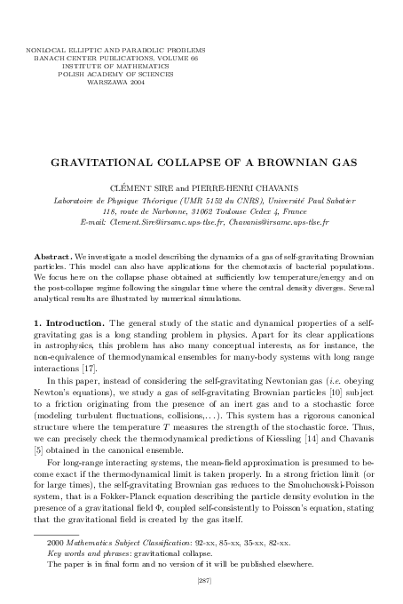 (PDF) Gravitational collapse of a Brownian gas