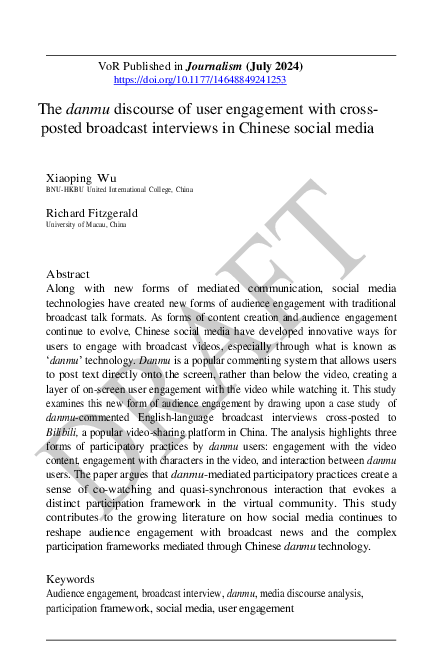 (PDF) The danmu discourse of user engagement with broadcast interviews ...