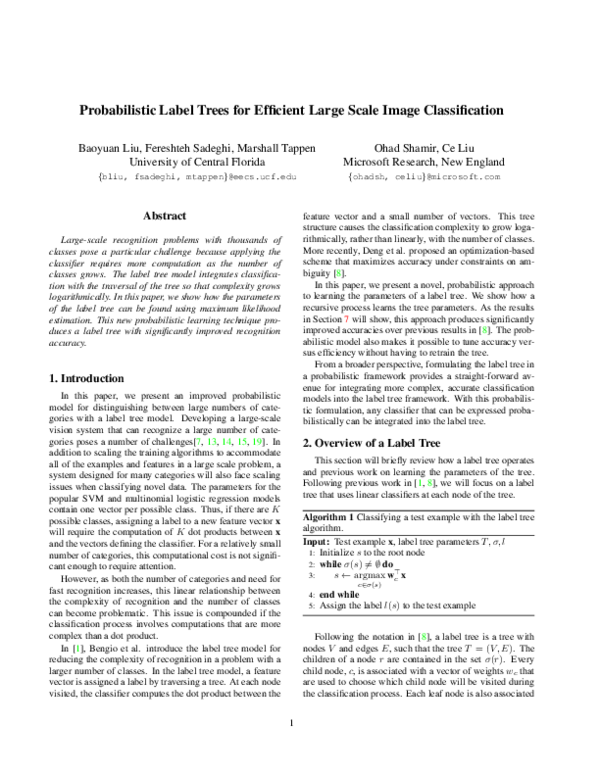(PDF) Probabilistic Label Trees for Efficient Large Scale Image Classification
