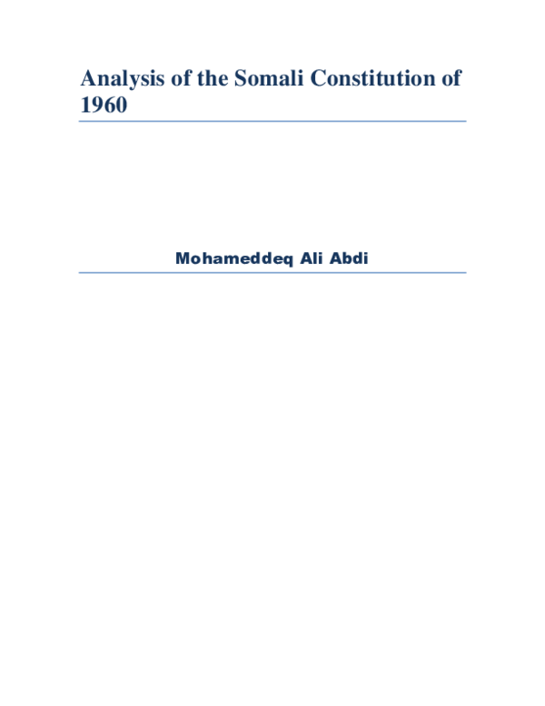 (PDF) Analysis of the Somali Constitution of 1960