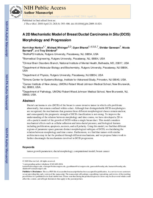 (PDF) A 2D mechanistic model of breast ductal carcinoma in situ (DCIS ...