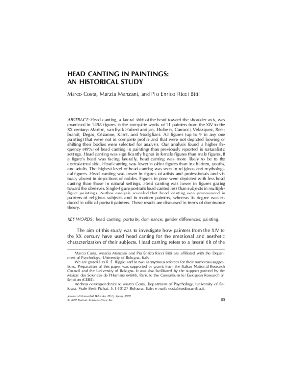 (PDF) Head Canting in Paintings: An Historical Study