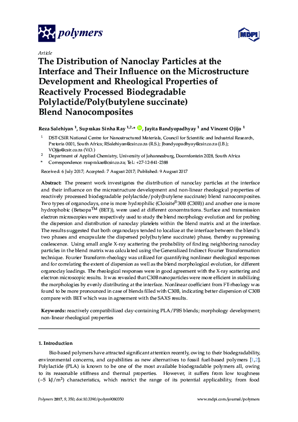(PDF) The Distribution of Nanoclay Particles at the Interface and Their ...