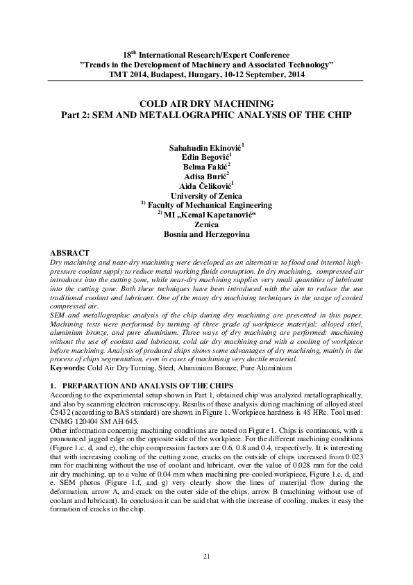 (PDF) COLD AIR DRY MACHINING Part 2: SEM AND METALLOGRAPHIC ANALYSIS OF THE CHIP