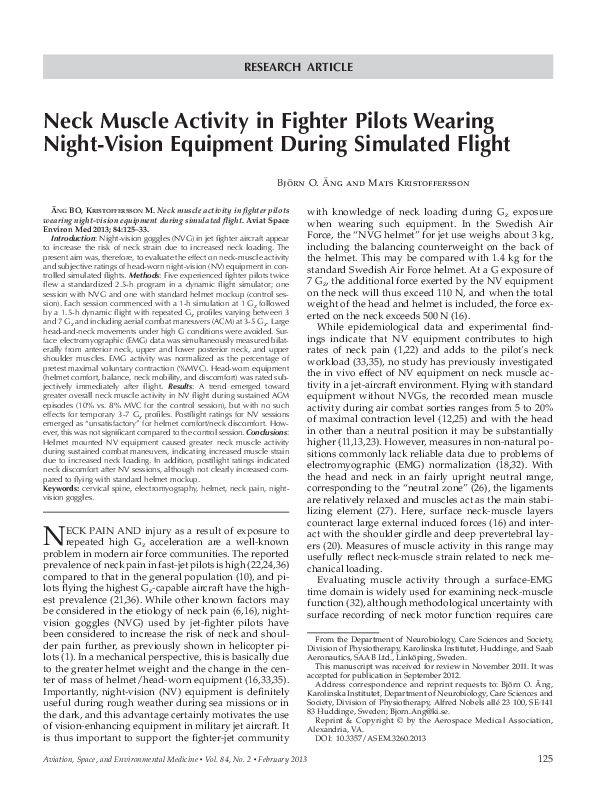 (PDF) Neck Muscle Activity in Fighter Pilots Wearing Night-Vision ...