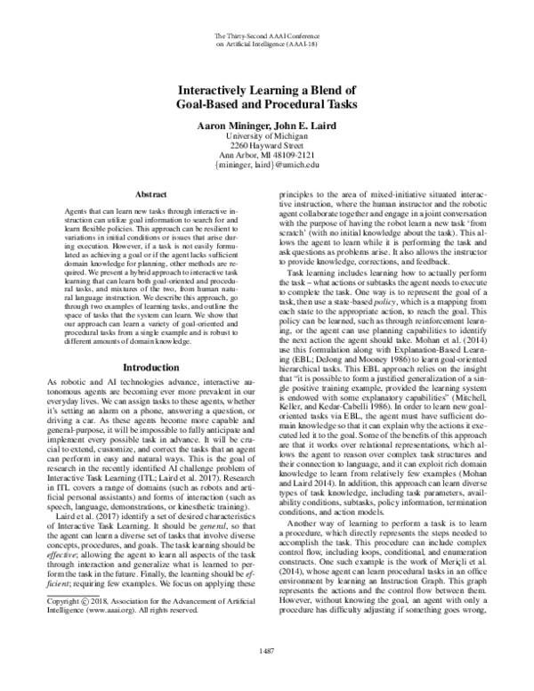 (PDF) Interactively Learning a Blend of Goal-Based and Procedural Tasks