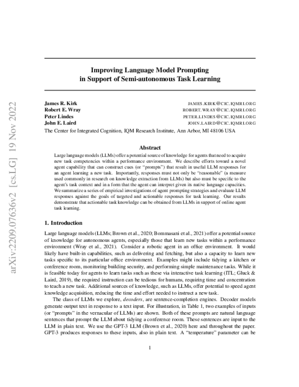 (PDF) Improving Language Model Prompting in Support of Semi-autonomous Task Learning