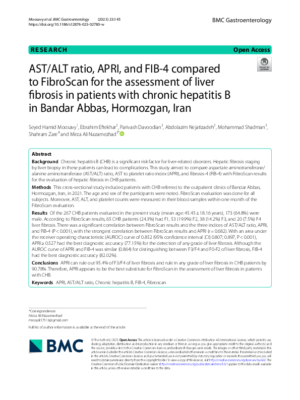 (PDF) AST/ALT ratio, APRI, and FIB-4 compared to FibroScan for the ...